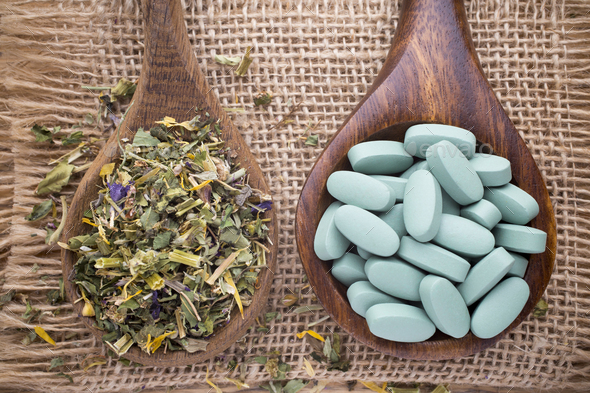 Homeopathic supplement. Alternative Medicine. Vitamin capsules. Stock ...