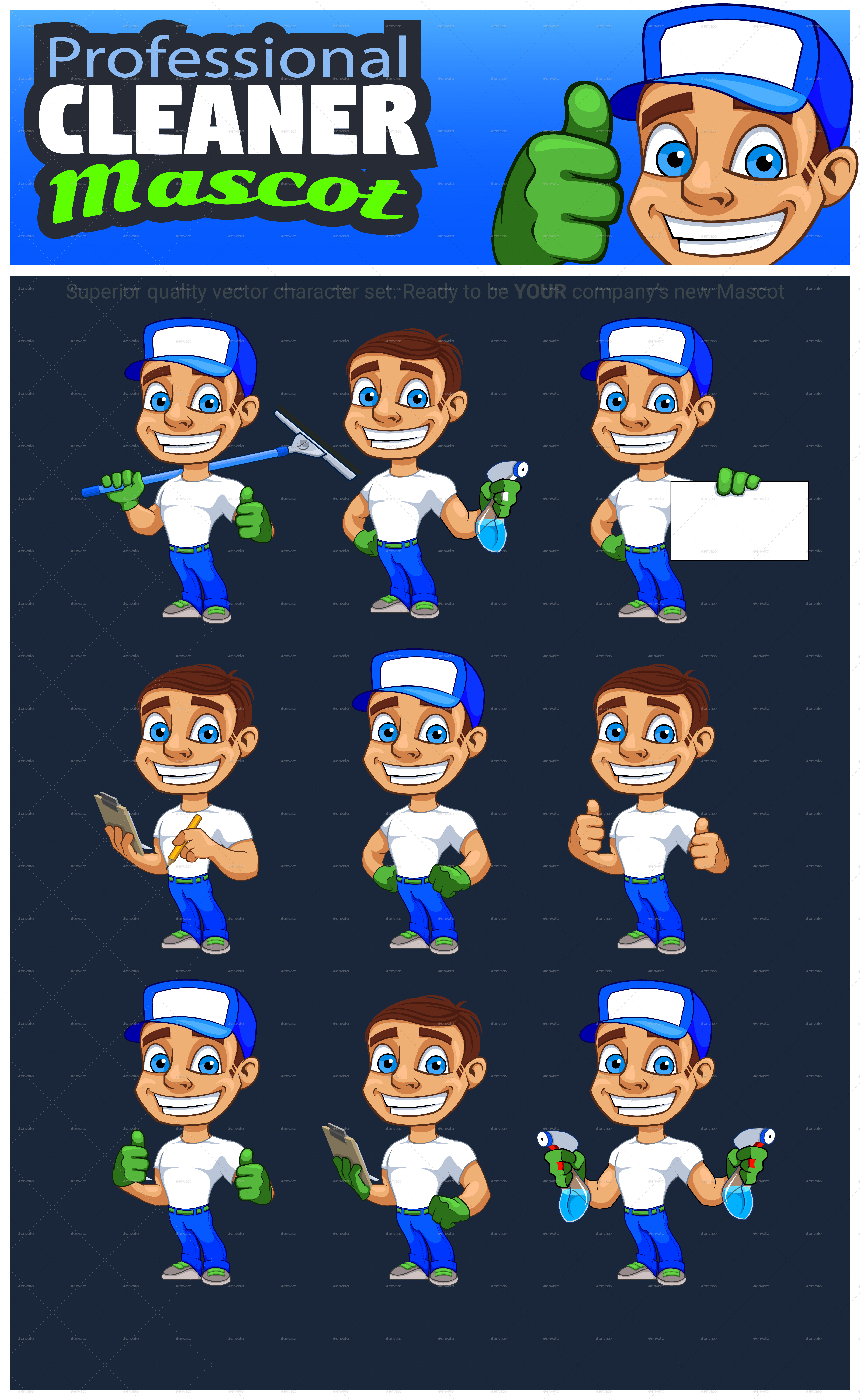 Professional Cleaner Mascot, Vectors | GraphicRiver