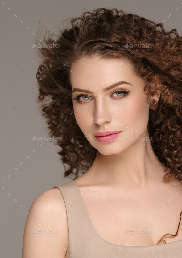 Beautiful hair woman long curly hairstyle female model glamour portrait ...