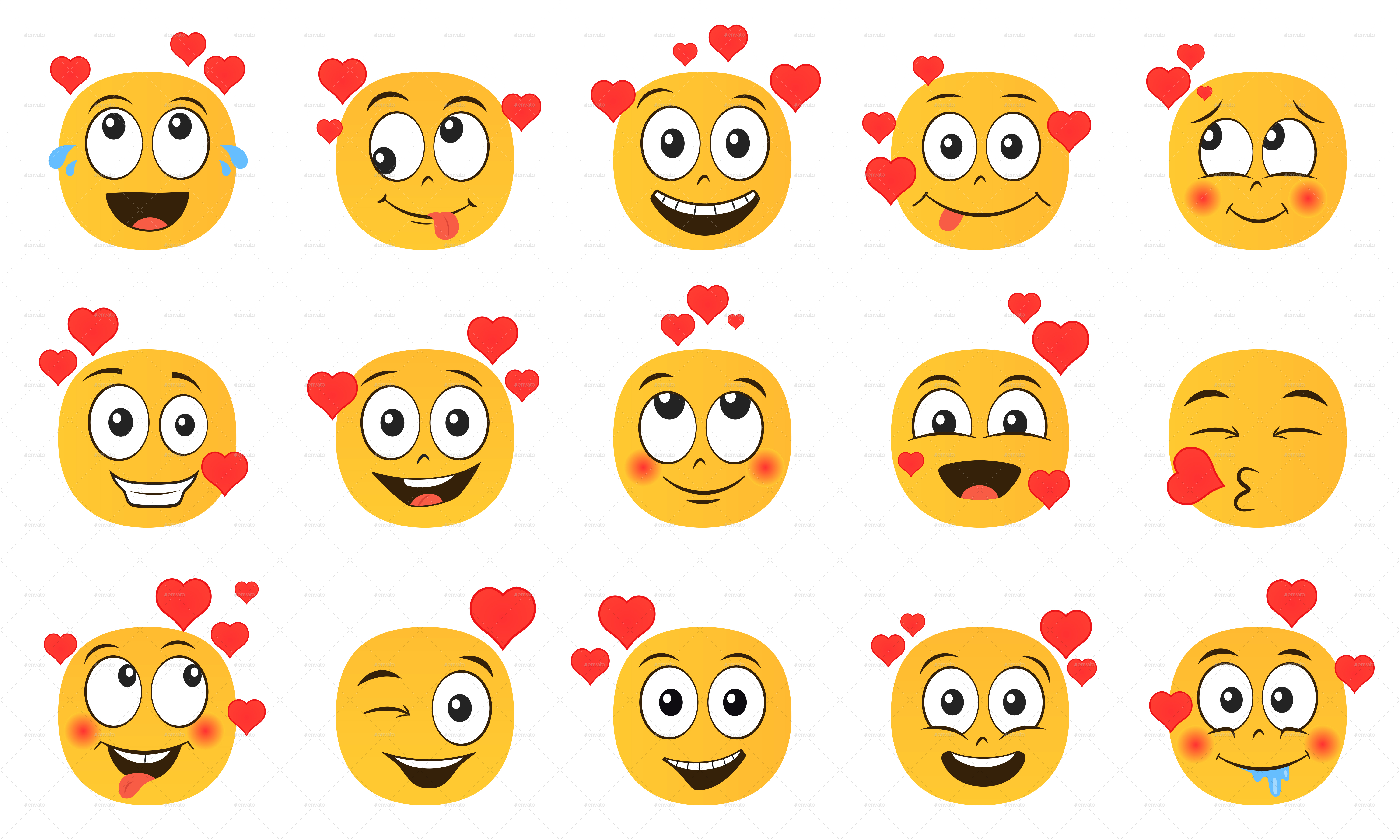 Emoticons in Love Set, Vectors | GraphicRiver