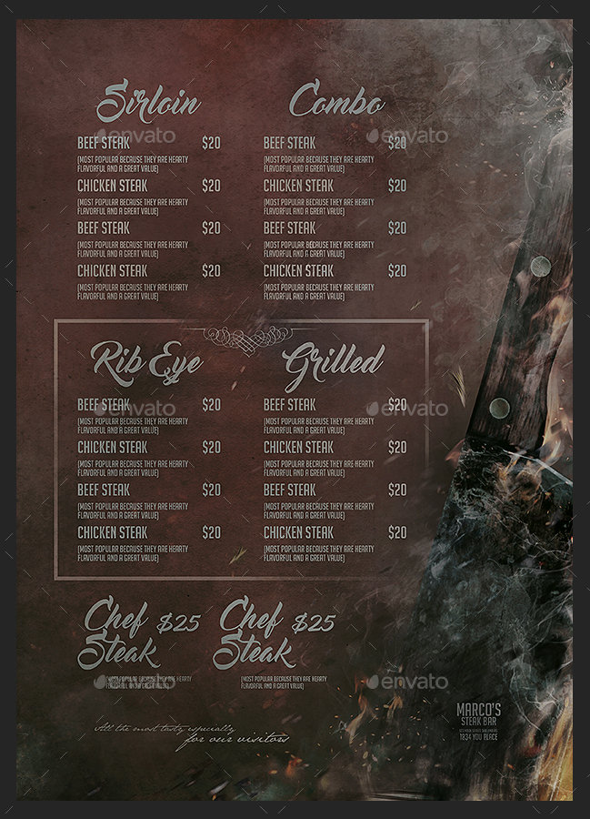 Menu Steak Bar Template, Print Templates | GraphicRiver