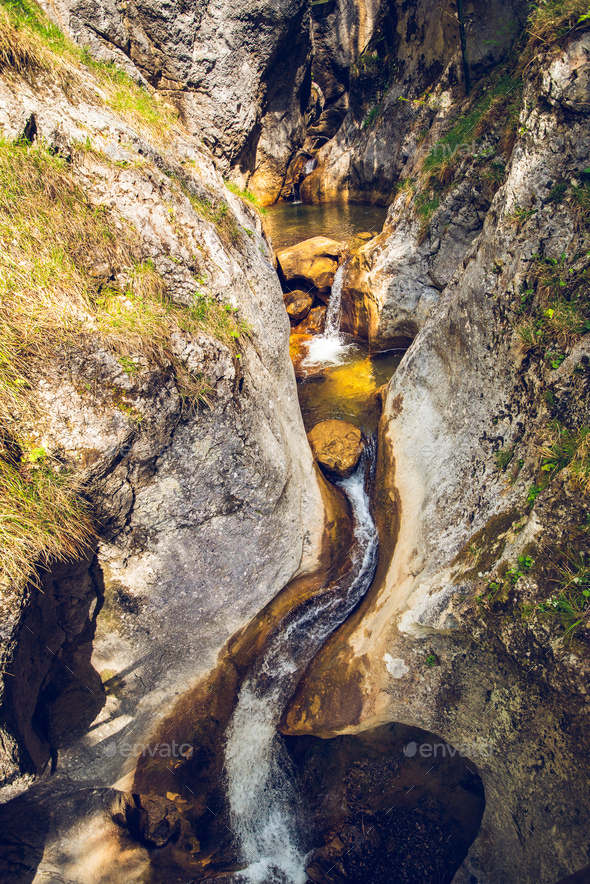 Mixnitz waterfall path along mountain stream. Tourist spot. Travel ...