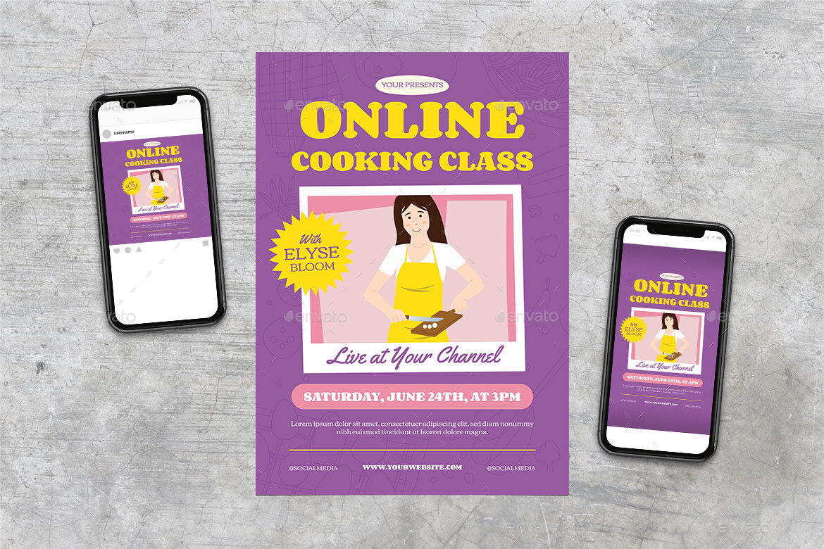 Online Cooking Class Flyer Set, Print Templates | GraphicRiver