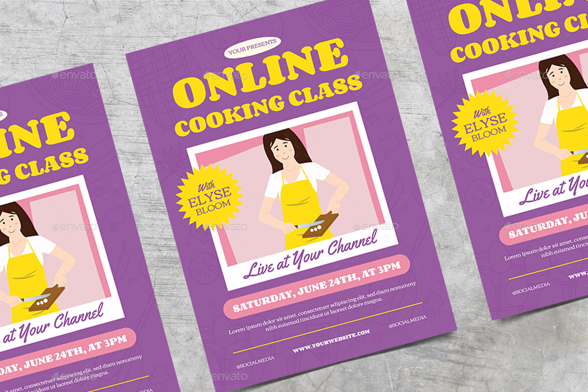 Online Cooking Class Flyer Set, Print Templates | GraphicRiver