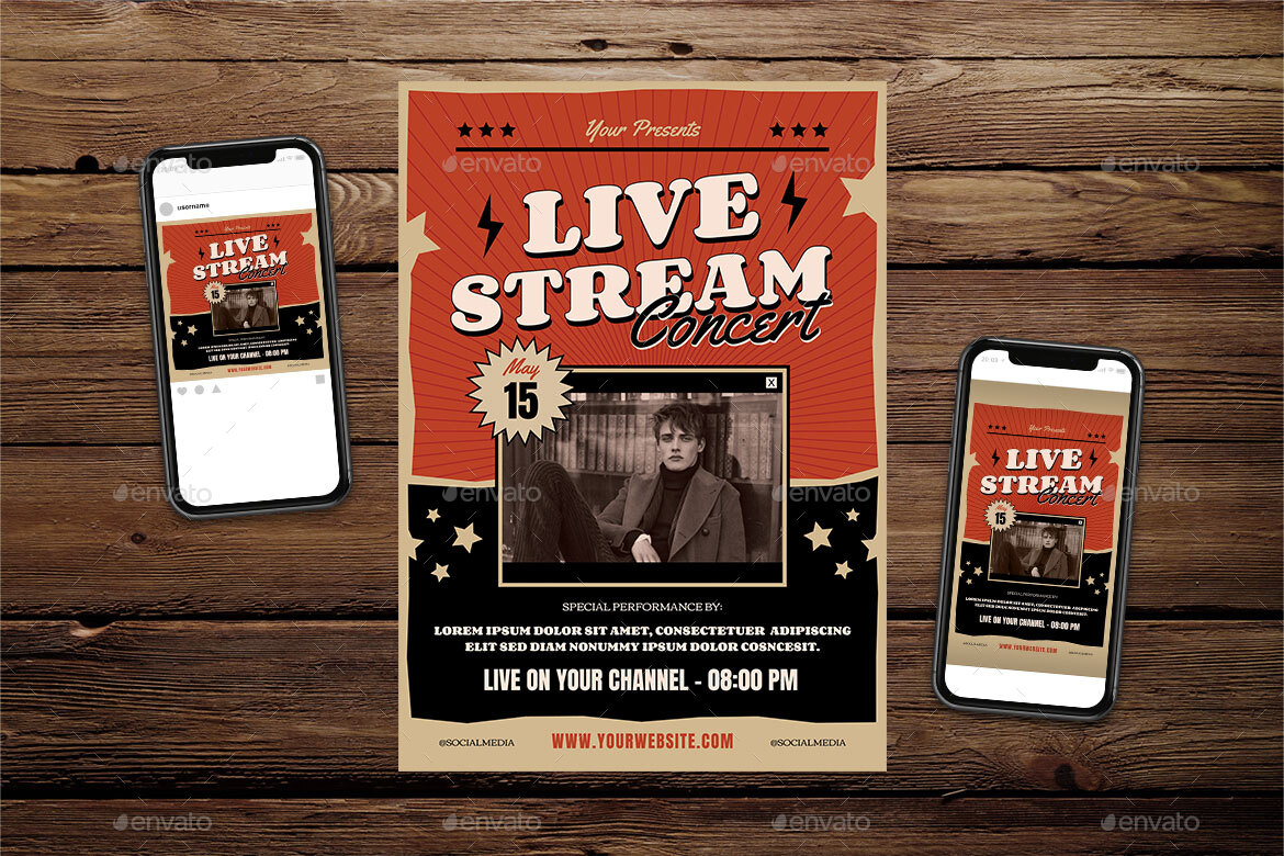 Live Stream Concert Flyer Set, Print Templates | GraphicRiver