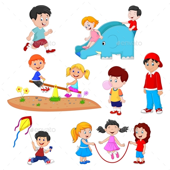 Cartoon Kids Playing, Vectors | GraphicRiver