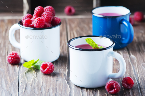 Russian kissel with raspberry and mint Stock Photo by OxanaDenezhkina