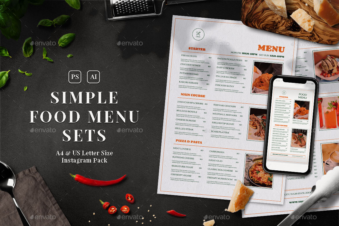 Simple Food Menu Set, Print Templates | GraphicRiver