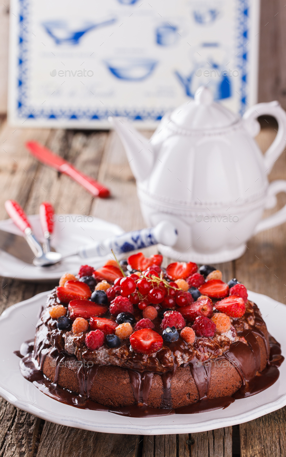 Chocolate cake with berries Stock Photo by prosto_juli | PhotoDune