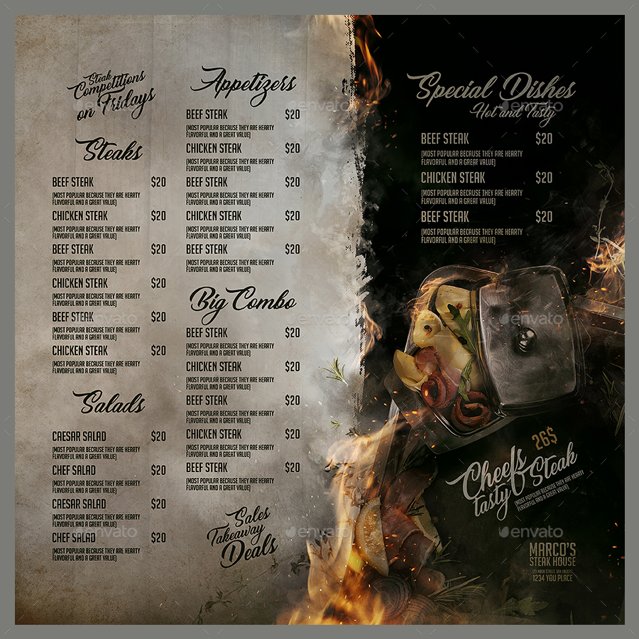 Steak House Bar Menu Template, Print Templates | GraphicRiver