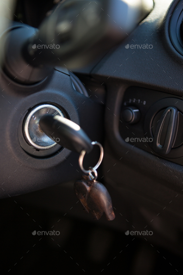 Car interior with dashboard and key Stock Photo by Wavebreakmedia ...