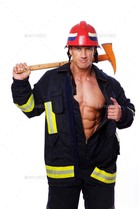 Portrait of fireman posing with hummer Stock Photo by fxquadro | PhotoDune