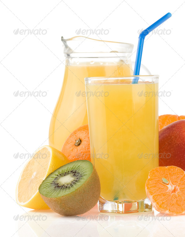 fresh fruits juice in glass and slices isolated Stock Photo by seregam