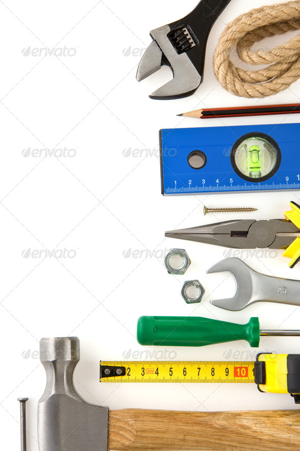 set of construction tools isolated on white Stock Photo by seregam