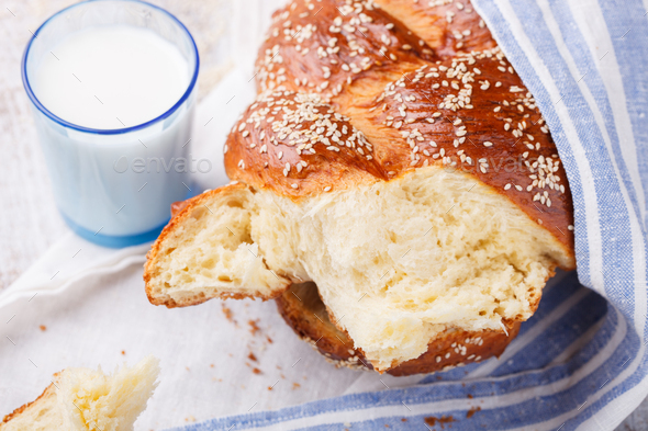 Challah bread with sesame seeds. Pastry.Bread Stock Photo by prosto_juli