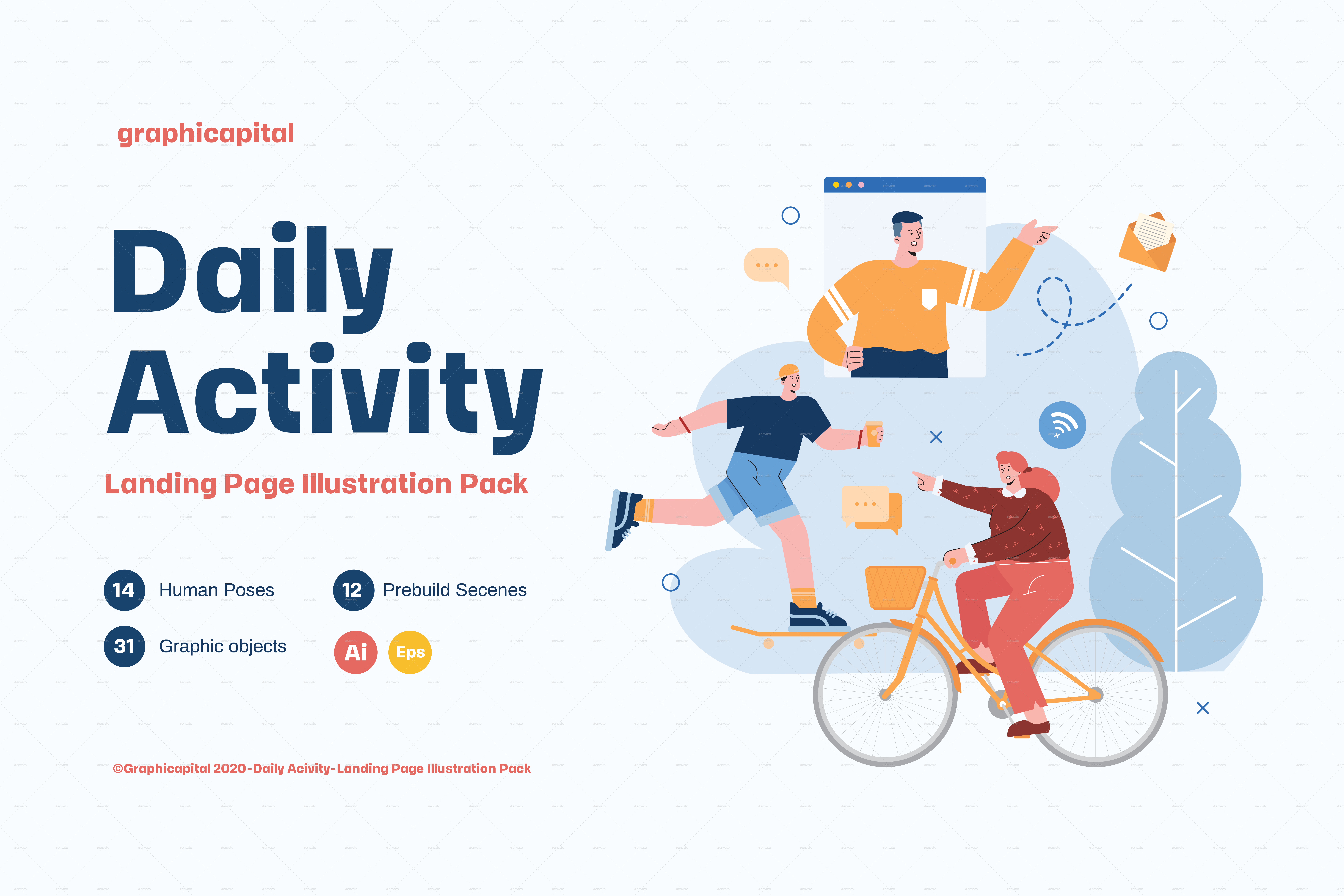 Daily Activity Landing Page Illustration, Vectors | GraphicRiver