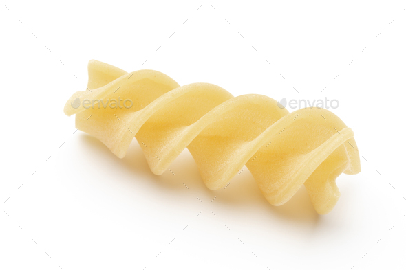 Italian twisted pasta fusilli isolated on white background. Fusilloni ...