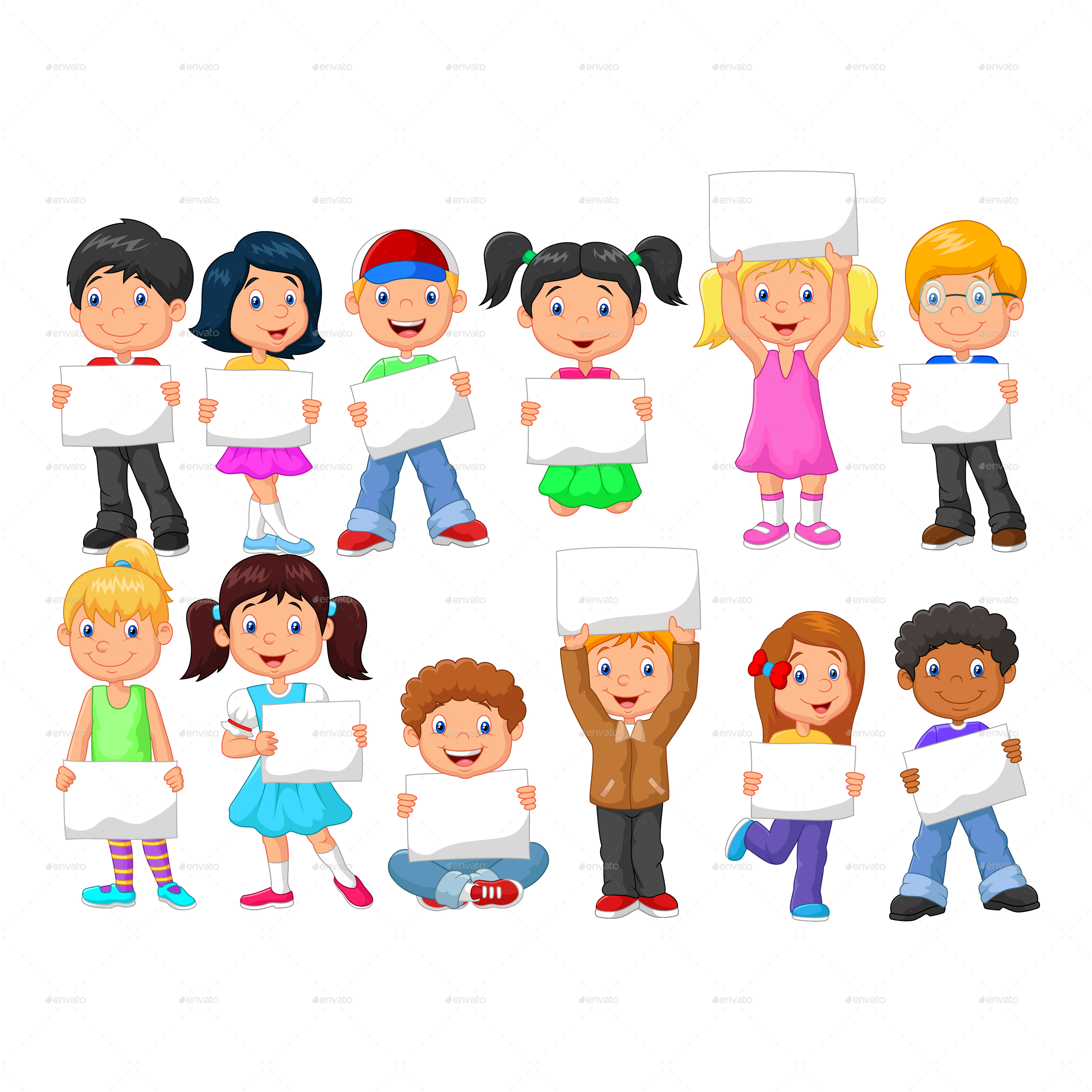 Children Holding Blank Paper Vector Set, Vectors | GraphicRiver
