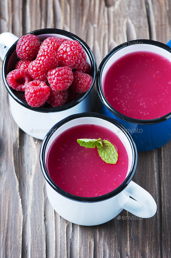 Russian kissel with raspberry and mint Stock Photo by OxanaDenezhkina