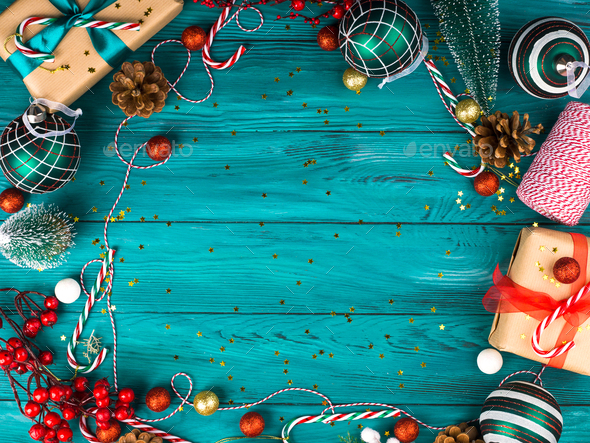 Christmas festive frame mock up background Stock Photo by tenkende