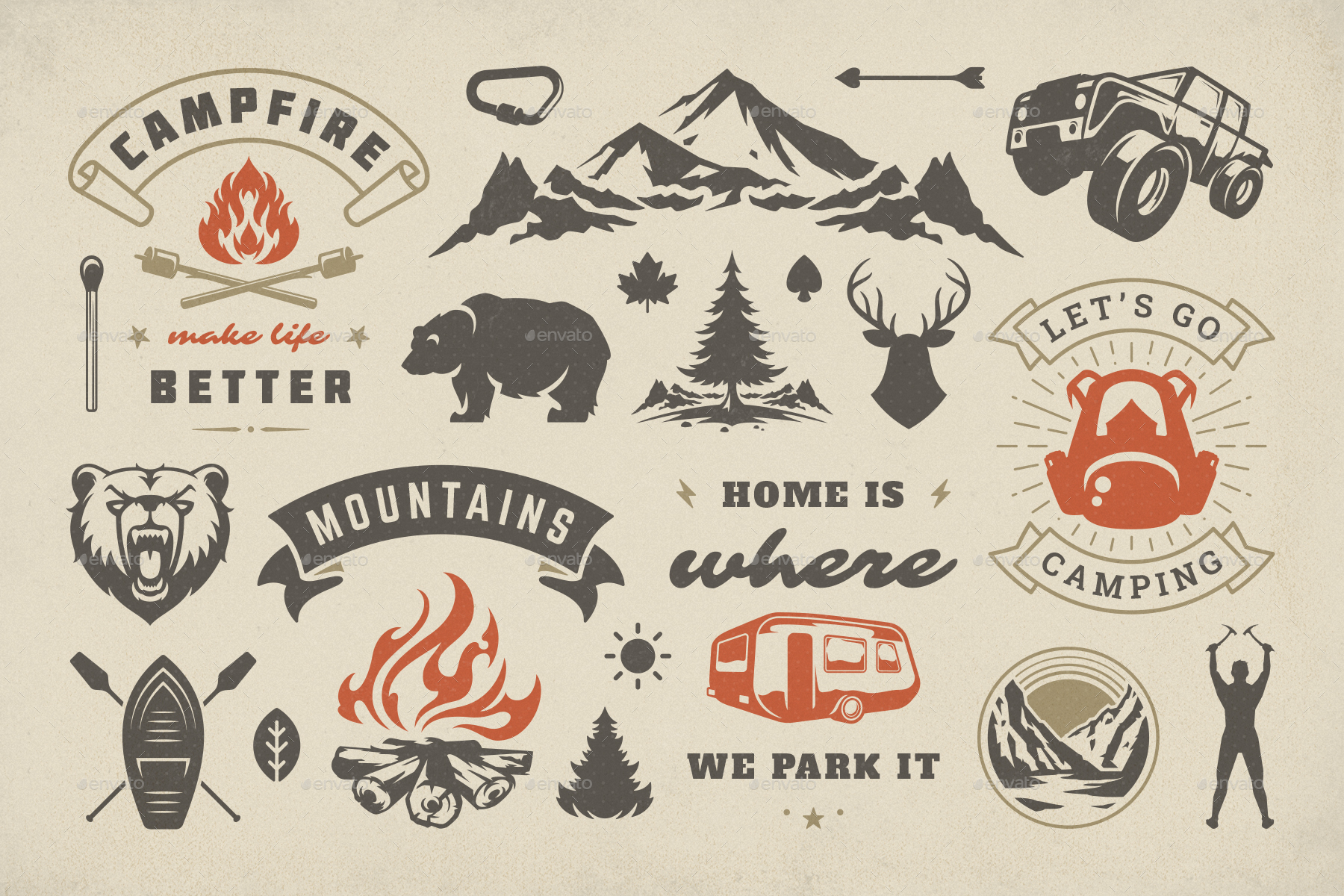 Camping & Outdoor Design Elements, Web Elements | GraphicRiver