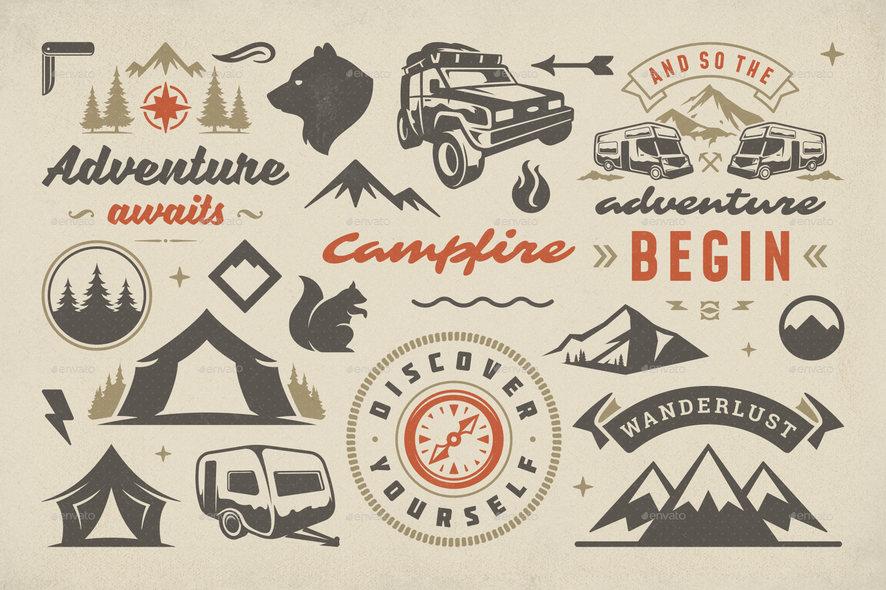 Camping & Outdoor Design Elements, Web Elements | GraphicRiver