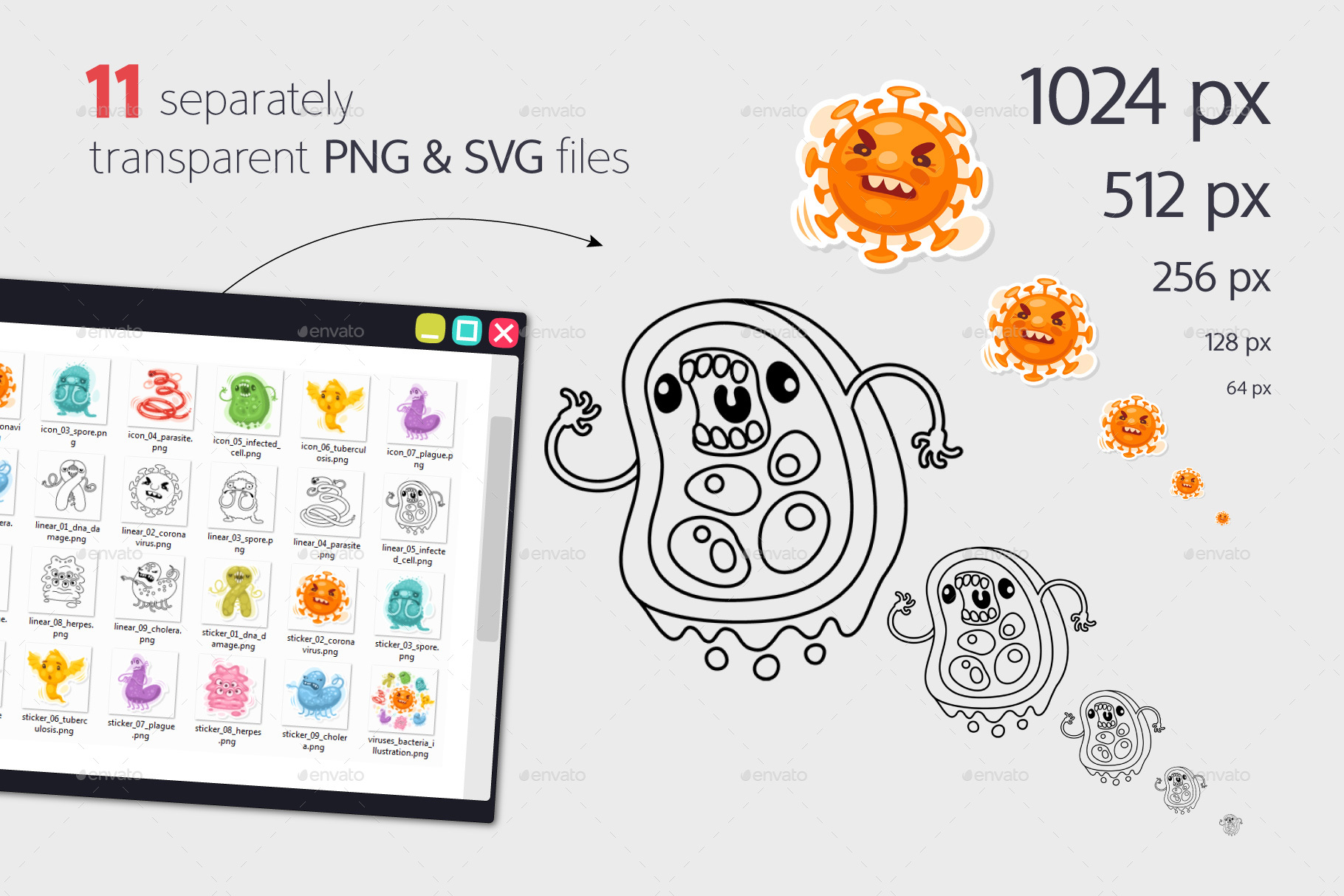 Viruses Cartoon Illustrations Set, Vectors | GraphicRiver