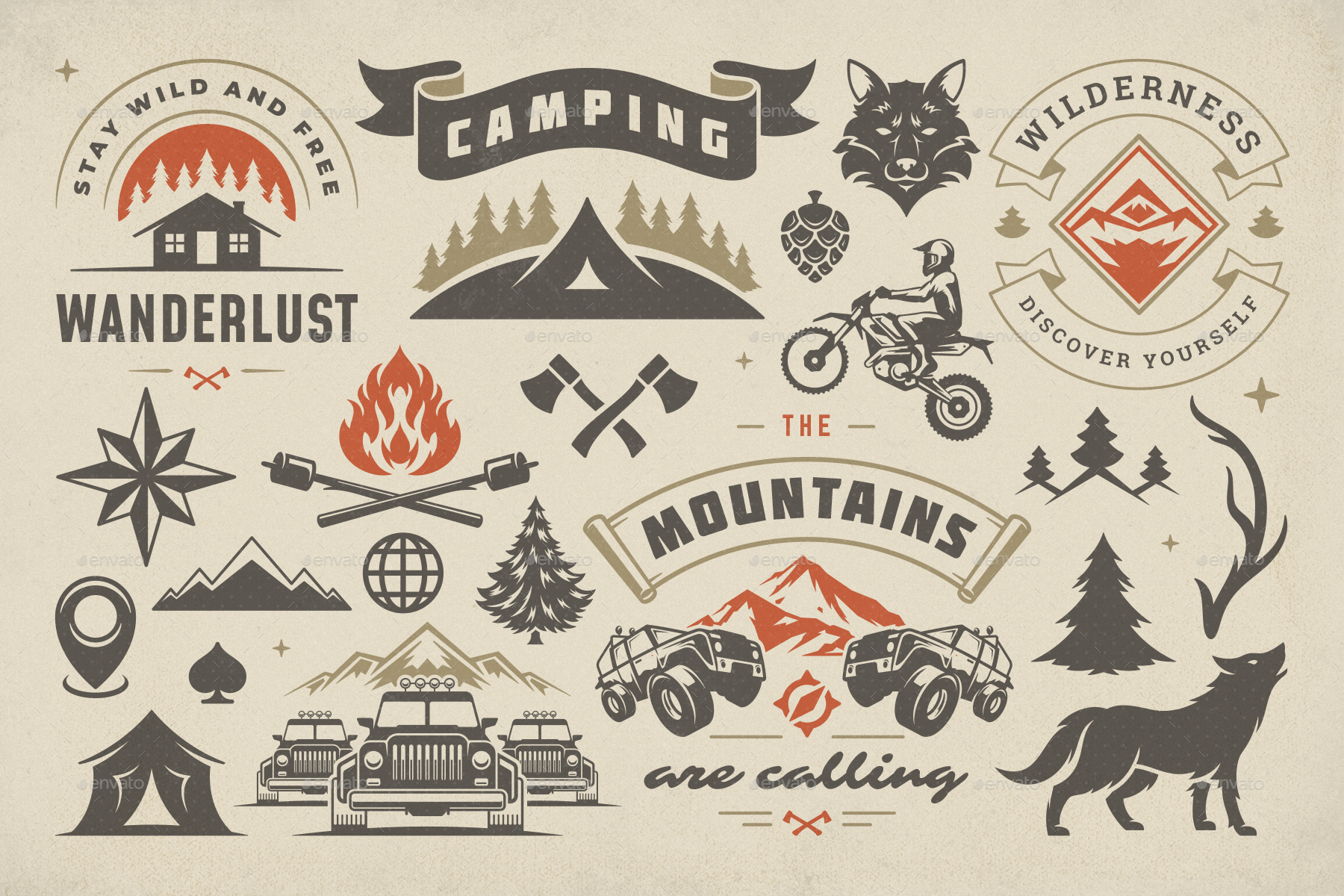 Camping & Outdoor Design Elements, Web Elements | GraphicRiver