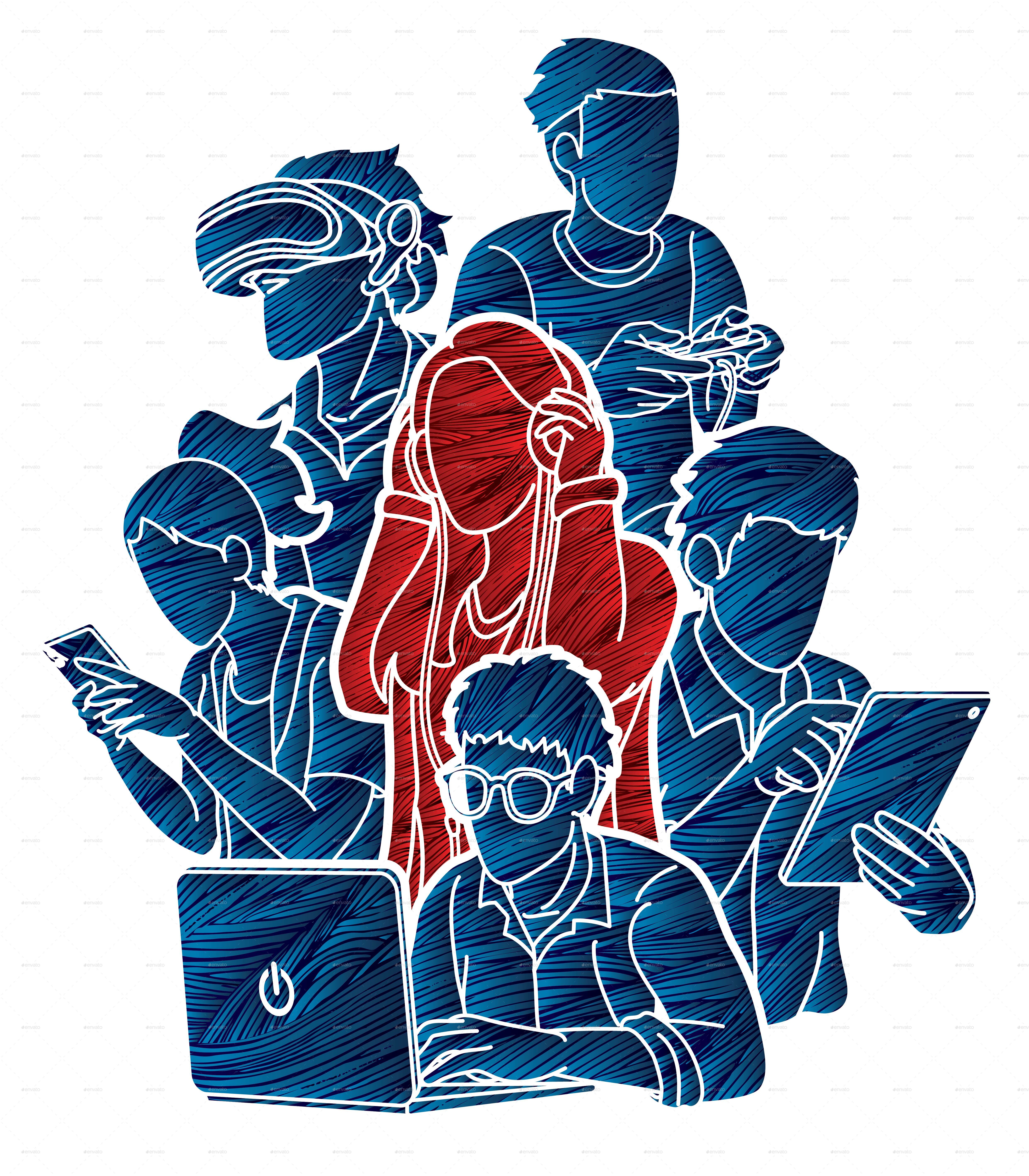 Group of People Using Digital Devices by sila5775 | GraphicRiver