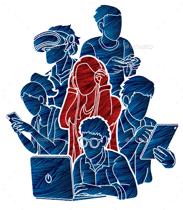 Group of People Using Digital Devices, Vectors | GraphicRiver