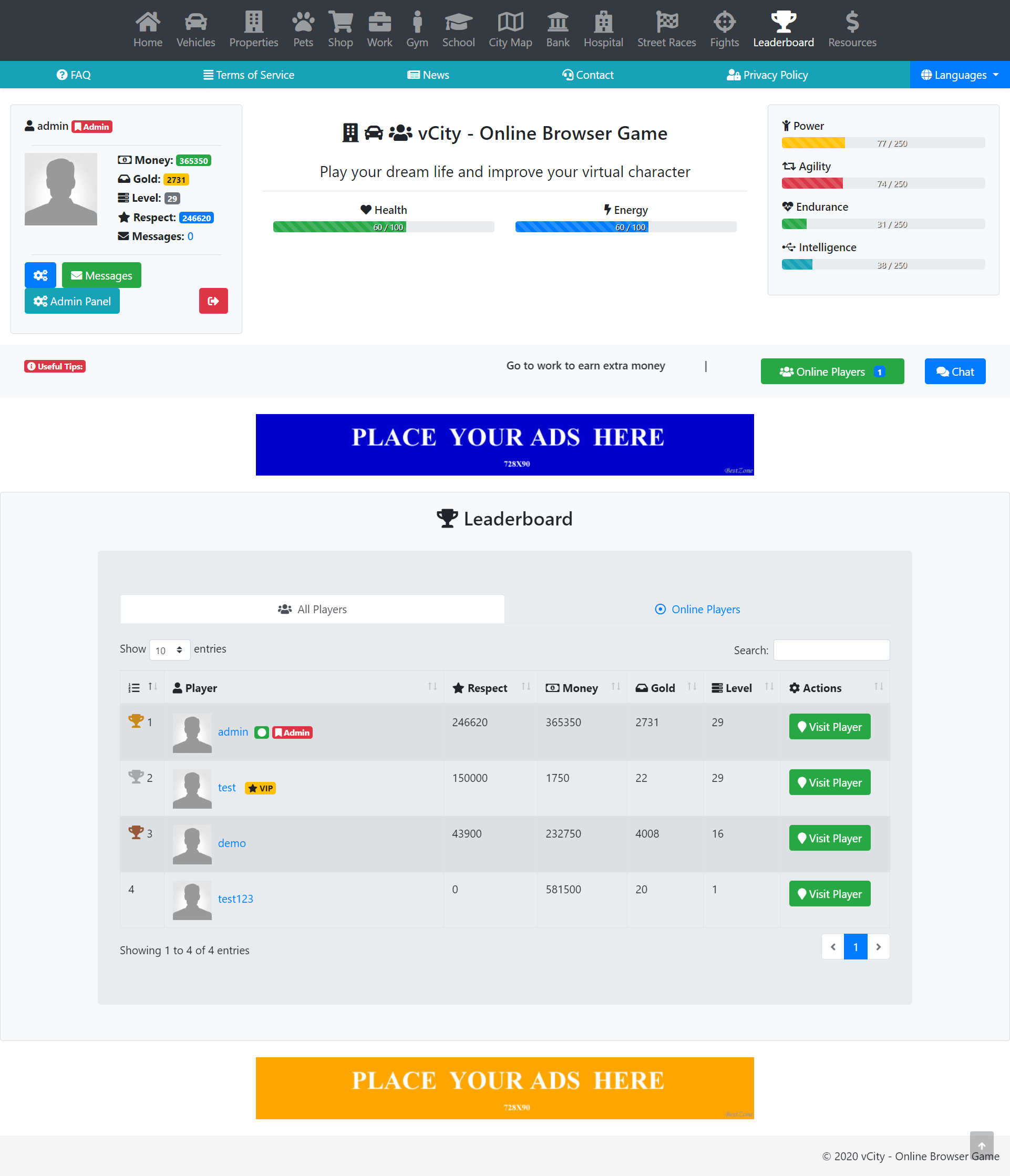 vCity - Online Browser Game Platform by Antonov_WEB | CodeCanyon