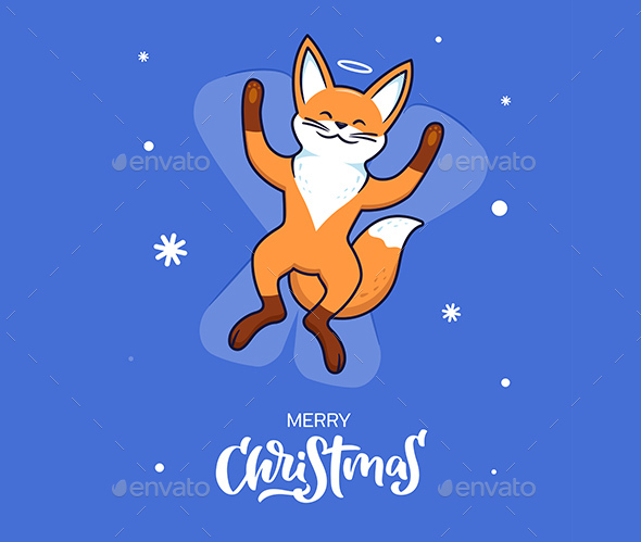 The Happy Fox Making a Snow Angel, Vectors | GraphicRiver