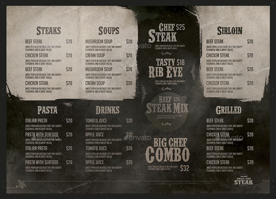 Bar Menu Steak House, Print Templates | GraphicRiver