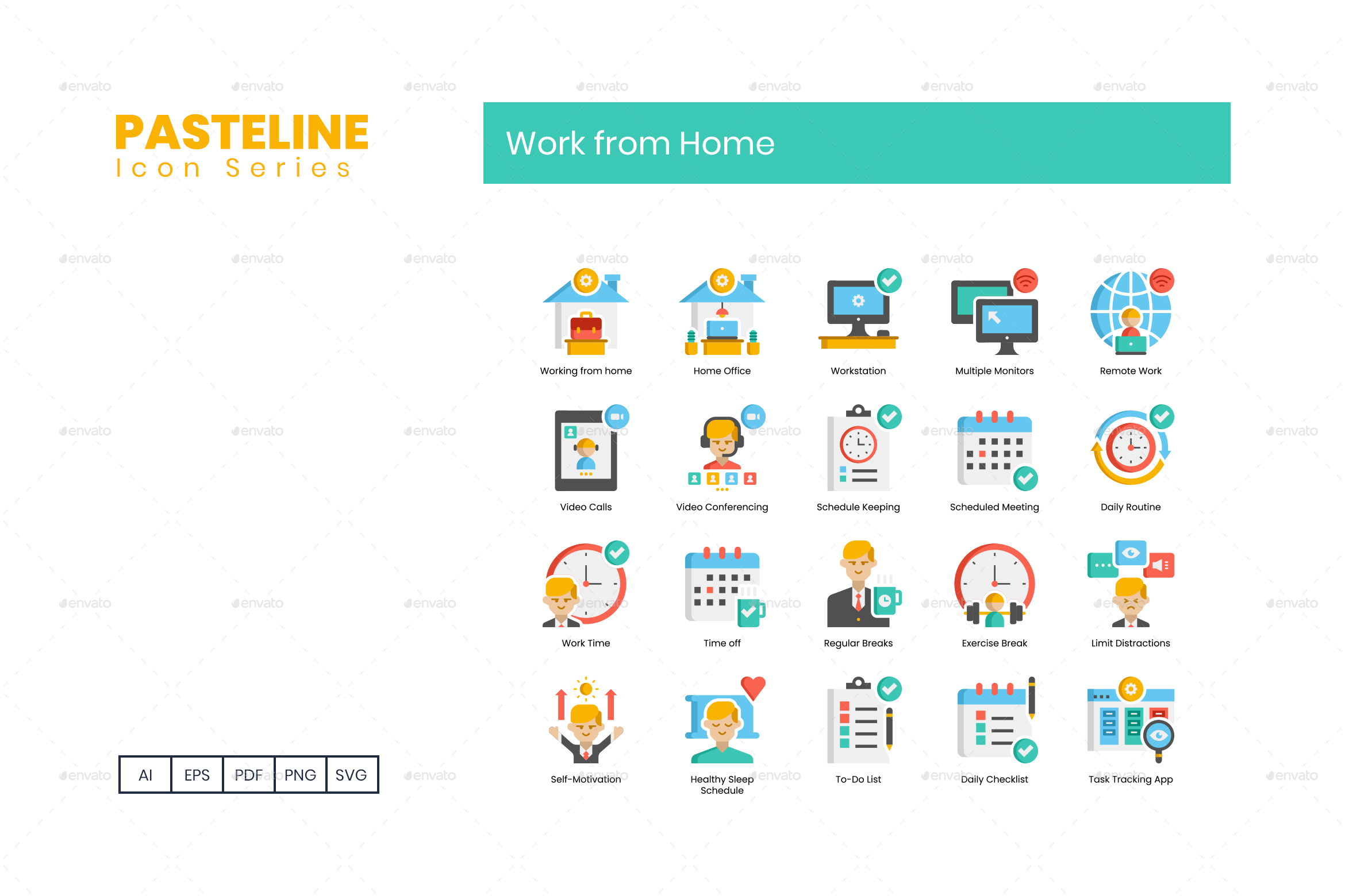 70 Work from Home Icons, Icons | GraphicRiver