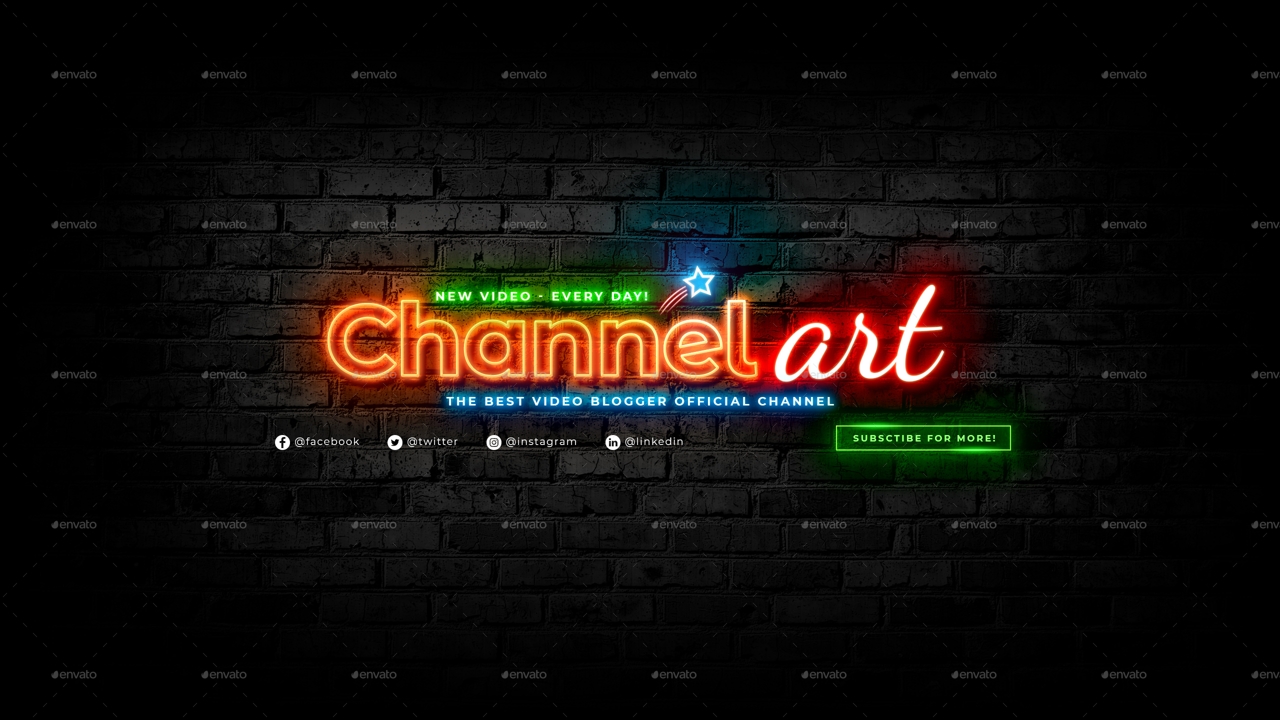 10-NEON YouTube & Thumbnail Channel Art, Web Elements | GraphicRiver