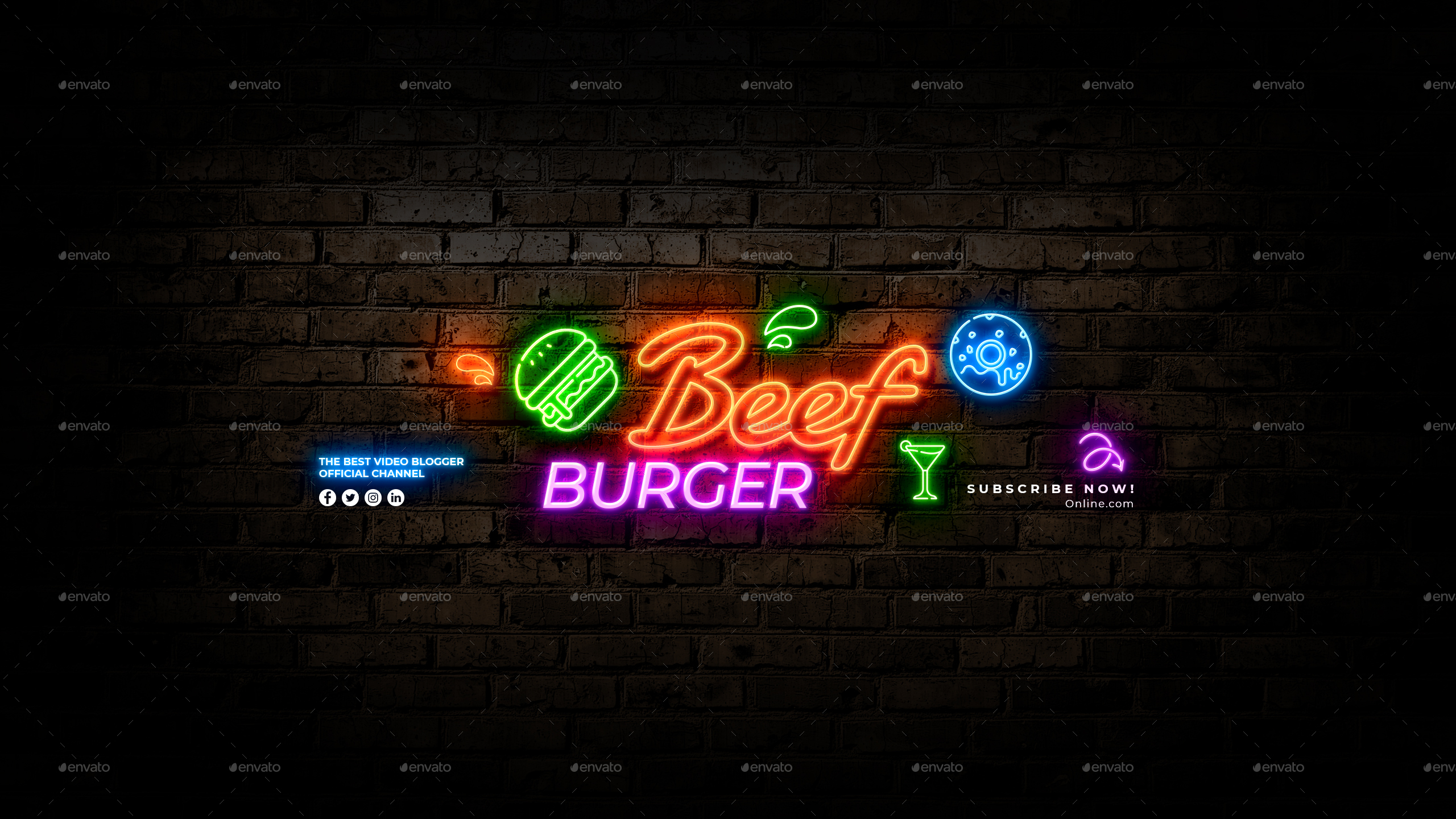 10-NEON YouTube & Thumbnail Channel Art, Web Elements | GraphicRiver