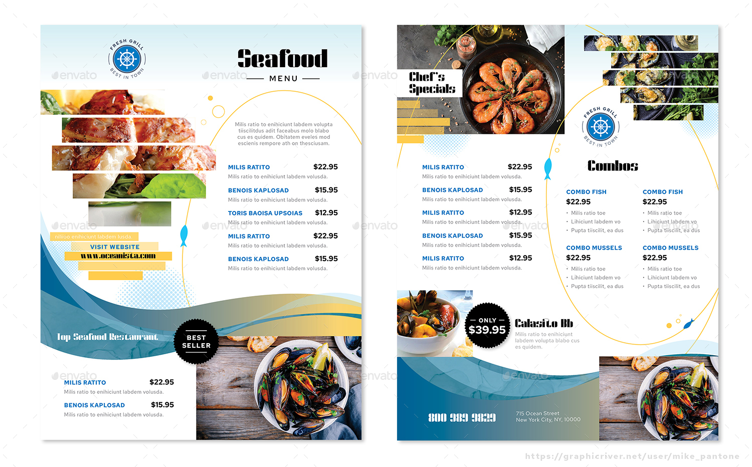 Seafood Restaurant Menu Print Bundle 4, Print Templates | GraphicRiver