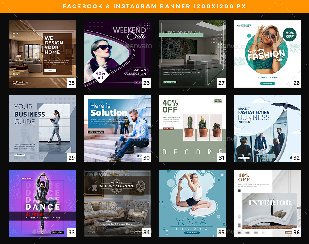 50 Instagram & Facebook Banners, Web Elements | GraphicRiver