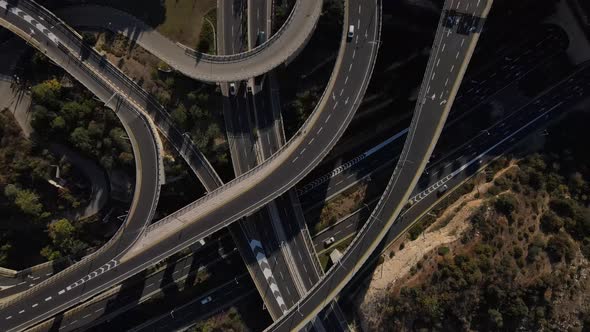 View down to the tangled system of roads, intersections and turns in an ...