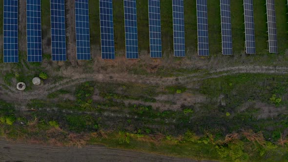 Drone Fly Over Solar Farm. Renewable Green Energy and Electrical ...