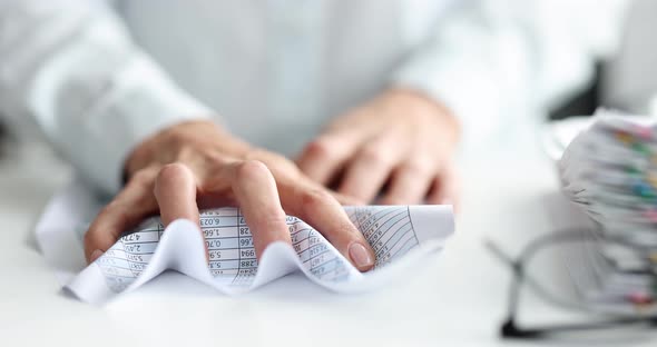 Female Hand Crumpling Paper Document with Numbers in Office Closeup ...