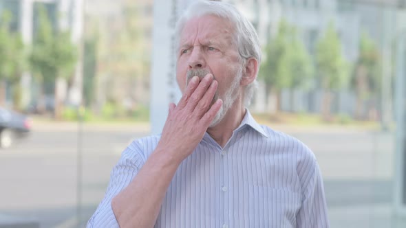 Portrait of Sleepy Old Man Yawning Outdoor, Stock Footage | VideoHive