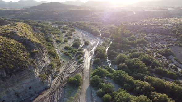 Shot of a almost dried up river in the tabernas desert during the ...