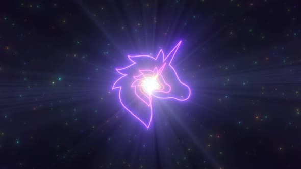 Rainbow Unicorn Shape Outline Colorful Glowing Neon Lights Tunnel Sky ...