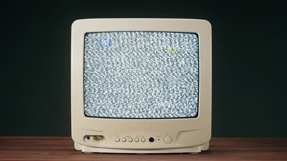 Old Television with Grey Interference Screen on Black Background, Stock ...