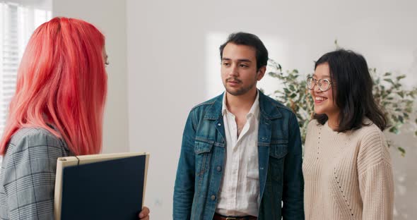 Viewing Apartment for Sale Rent to Potential Tenants Young Couple is ...