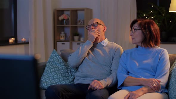 Senior Couple Turning Tv Off at Home in Evening, Stock Footage | VideoHive