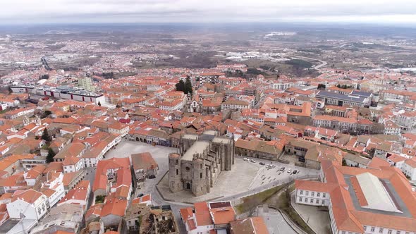 Cathedral Of Guarda, Sé Da Guarda And City View, Portugal, Aerial Orbit ...