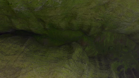 Aerial View Over Narrow Deep Crevice Between Sheer Grassy Slopes ...