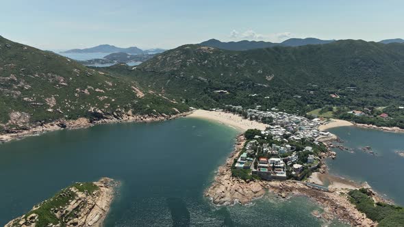 Beautiful Shek O Village with Beach in Hong Kong, 4K Aerial view, Stock ...